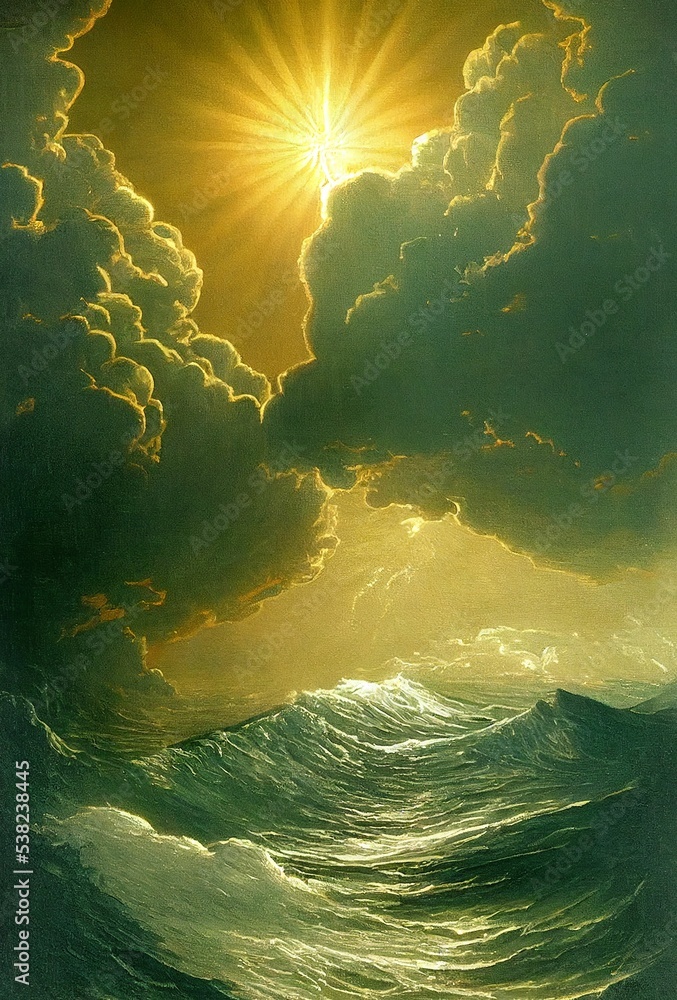 Ocean illustration sea art spiritual artwork light rays waves religion ...