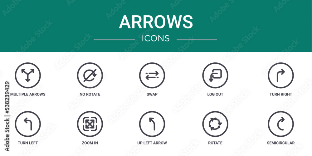 set of 10 outline web arrows icons such as multiple arrows, no rotate ...
