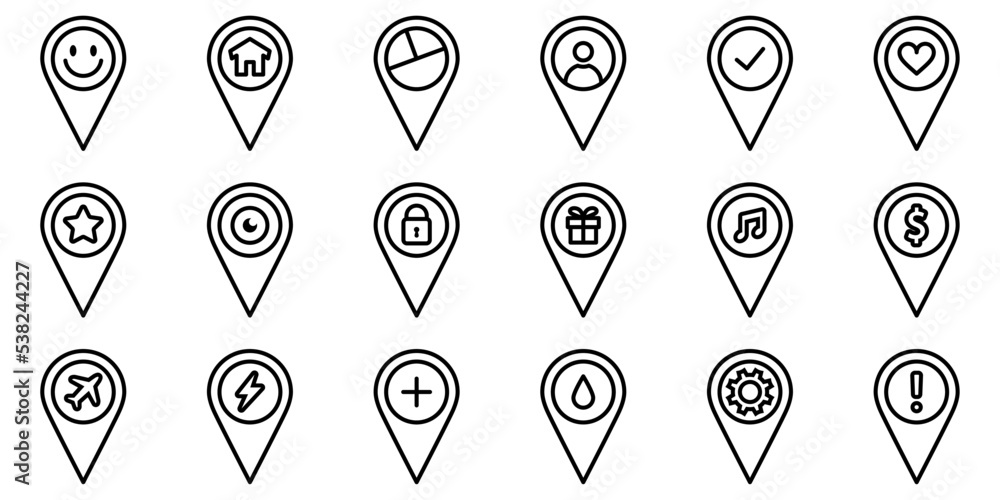 Conjunto de iconos de ubicación de diferentes símbolos de localización ...