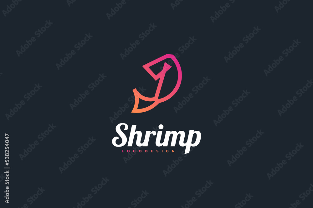 Simple and Minimal Shrimp Logo Design with Colorful Gradient Concept ...