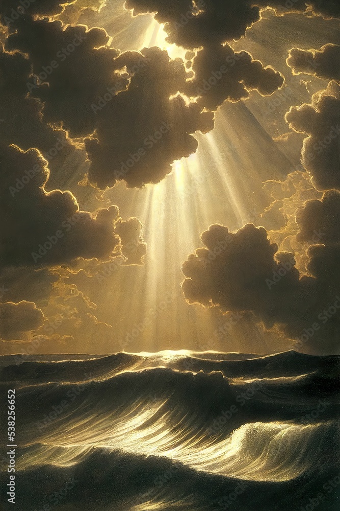 Ocean illustration sea art spiritual artwork light rays waves religion ...