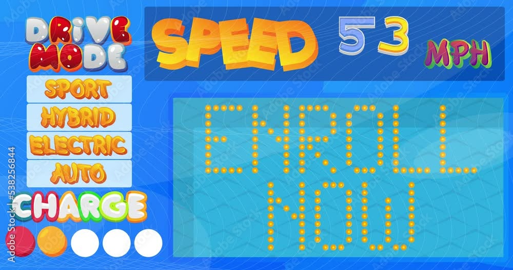 Cartoon Car Dashboard with Enroll Now Text. Digital Graphical User ...