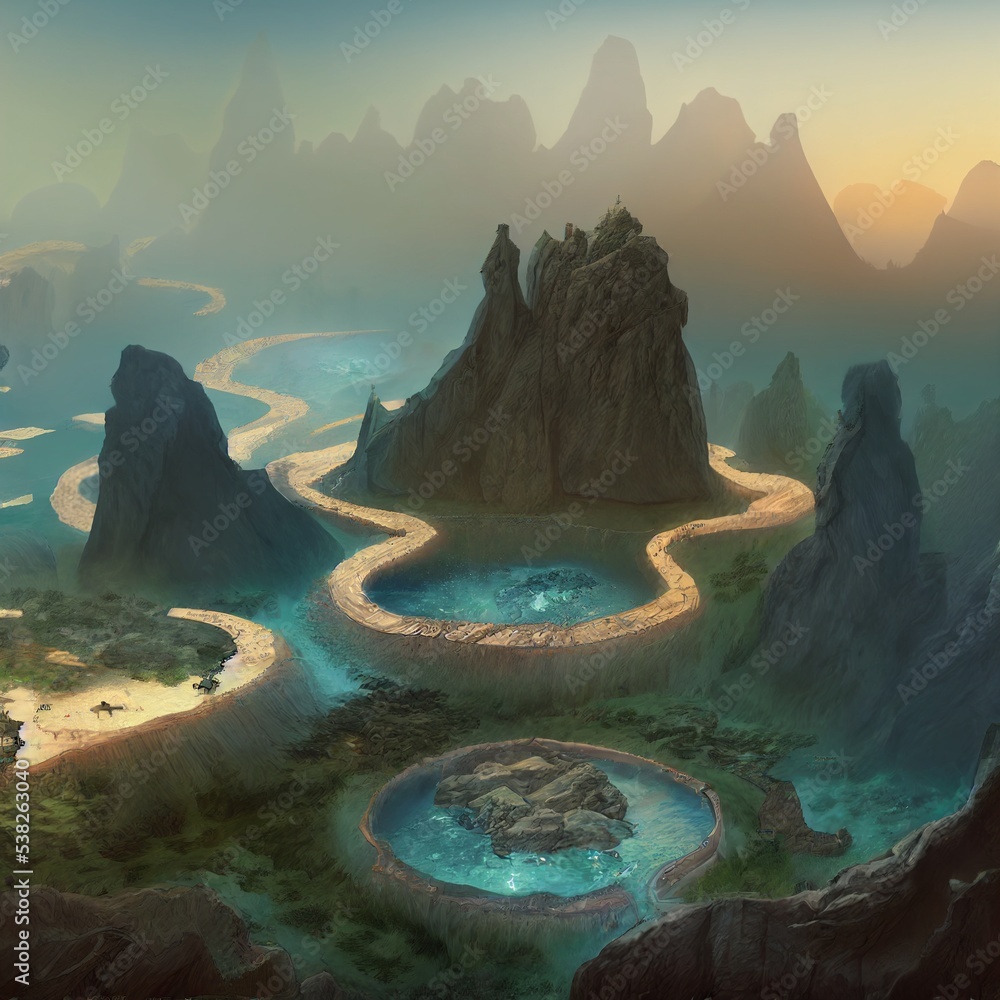 fantasy map rpg remaster Adventure elements with colorful illustration ...