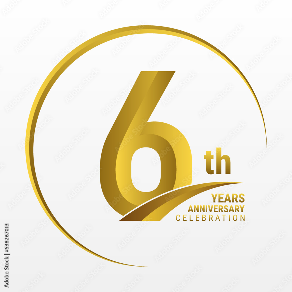 6th Anniversary Logo, Logo design for anniversary celebration with gold ...