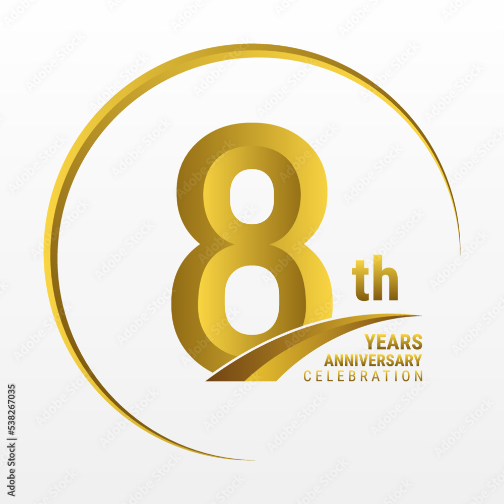 8th Anniversary Logo, Logo design for anniversary celebration with gold ...