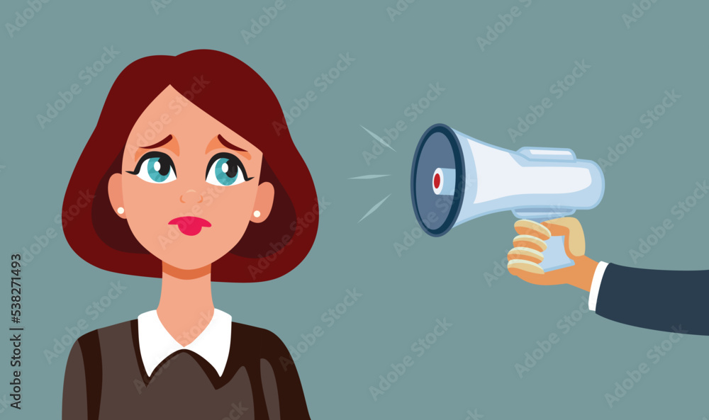 Angry Boss Yelling at Stressed Female Employee Vector Cartoon ...