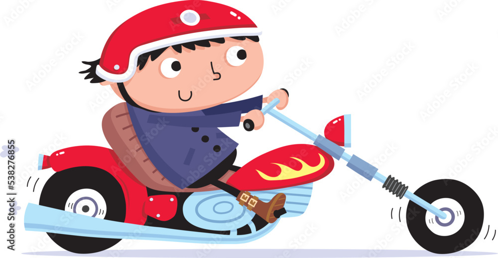 Cartoon vector illustration of a fun happy male character riding a ...