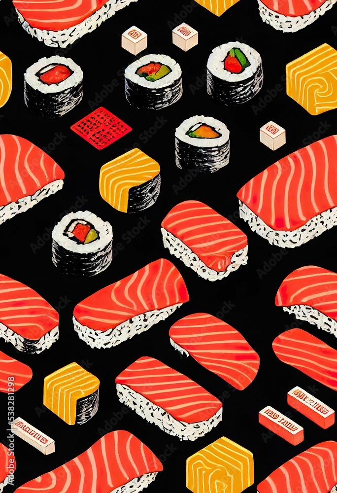 seamless sushi texture repeating food illustration digital art ...