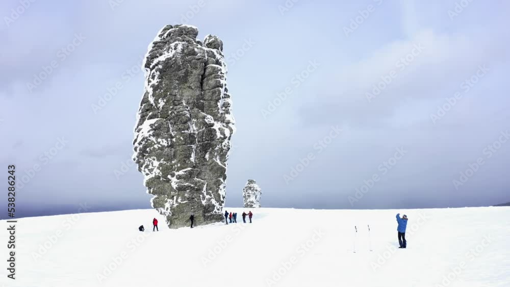 Flight near to Manpupuner in winter, Pillars of weathering (Mansi ...