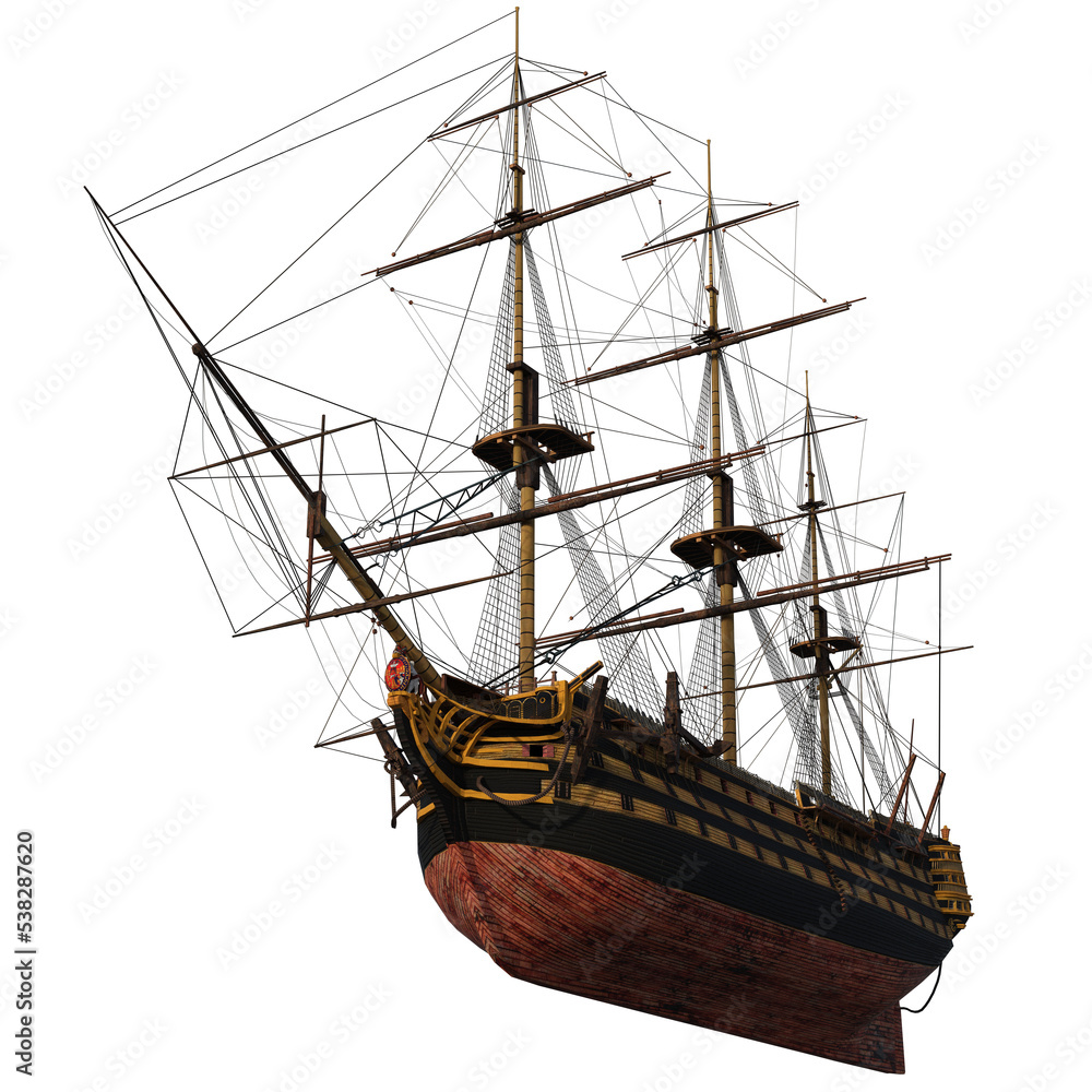 3D Rendered Fantasy Sailing Ship on Transparent Background Stock ...