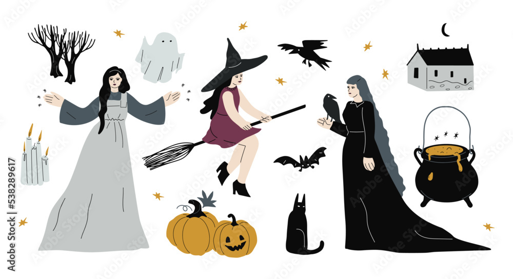 Halloween hand drawn illustration. Isolated vector clip art. Story book ...