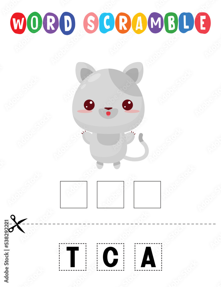 Cat Word scramble . Educational game for kids. English language ...