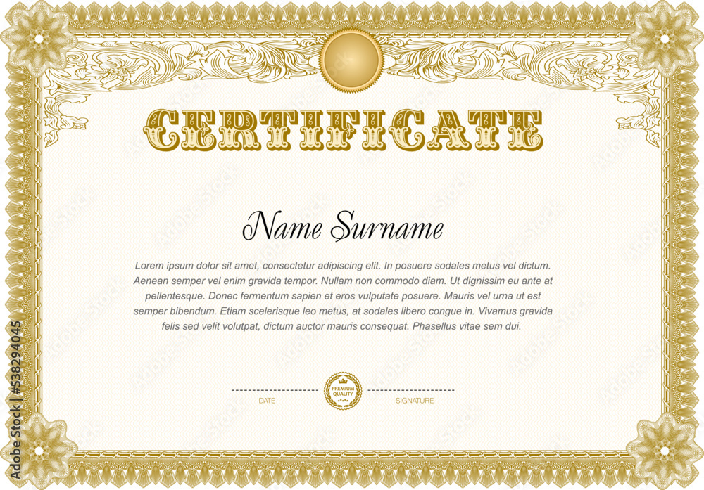 Certificate template. Reward or honor blank for official documents ...