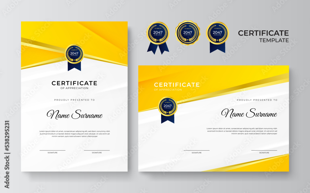 Modern orange and yellow certificate template design for business and ...