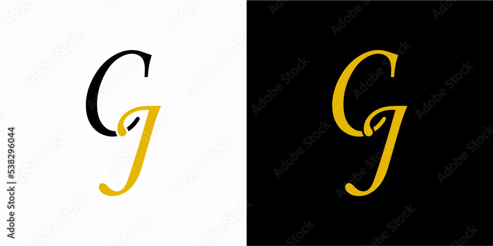 Initial letter CJ, elegant overlapping monogram logo, luxury gold color ...