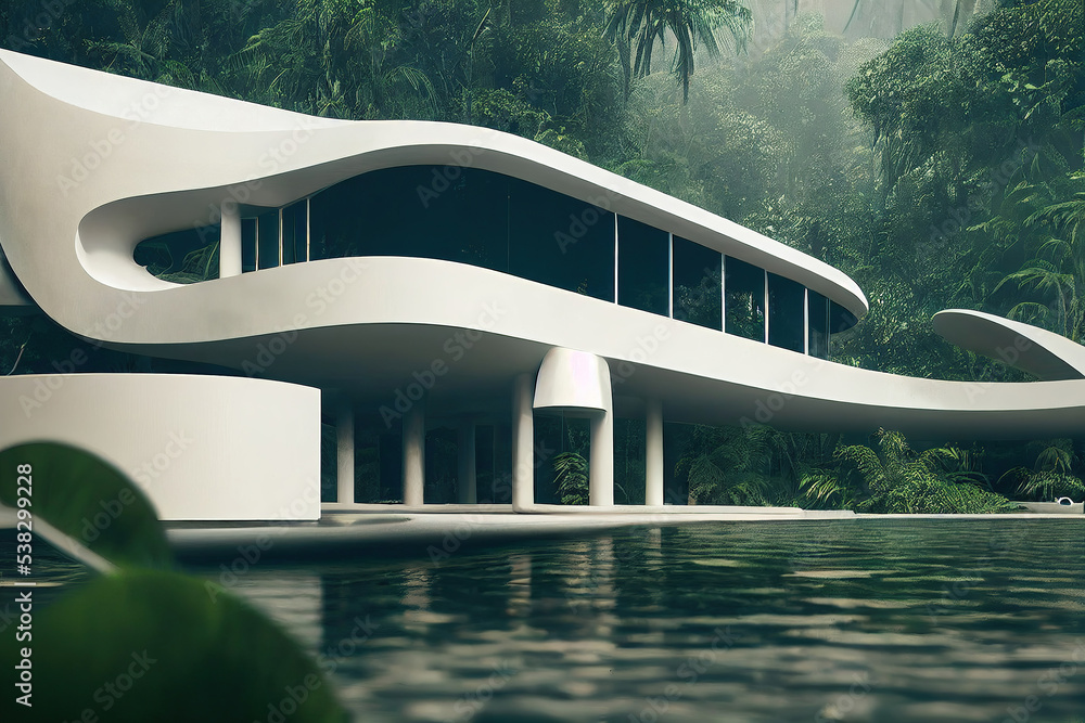 Beautiful organic architecture concept design, luxury minimalistic ...