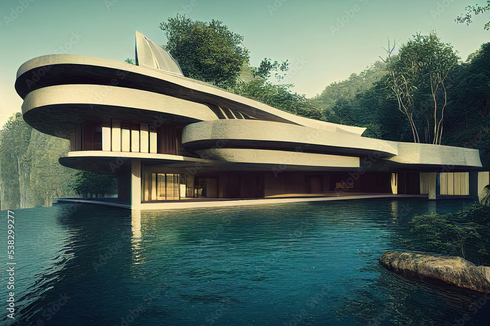 Beautiful organic architecture concept design, luxury minimalistic ...