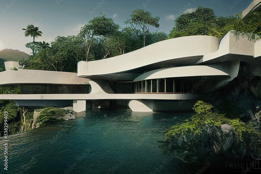 Beautiful organic architecture concept design, luxury minimalistic ...