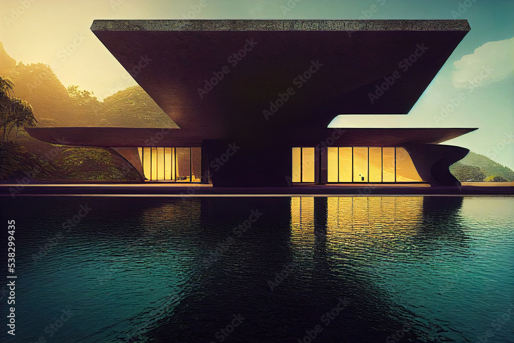 Beautiful organic architecture concept design, luxury minimalistic ...