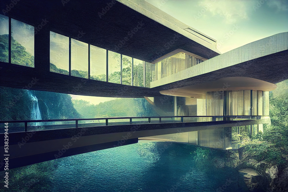 Beautiful organic architecture concept design, luxury minimalistic ...