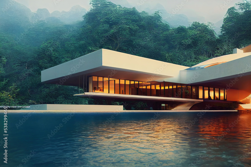 Beautiful organic architecture concept design, luxury minimalistic ...