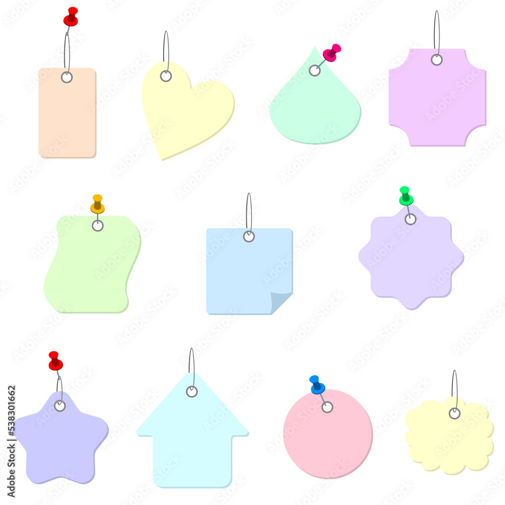 Blank sticky notes with drawing pin - push pin. isolated on white ...