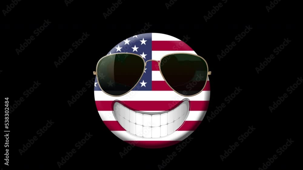 United States of America.Animation of smiling face with Usa flag ...