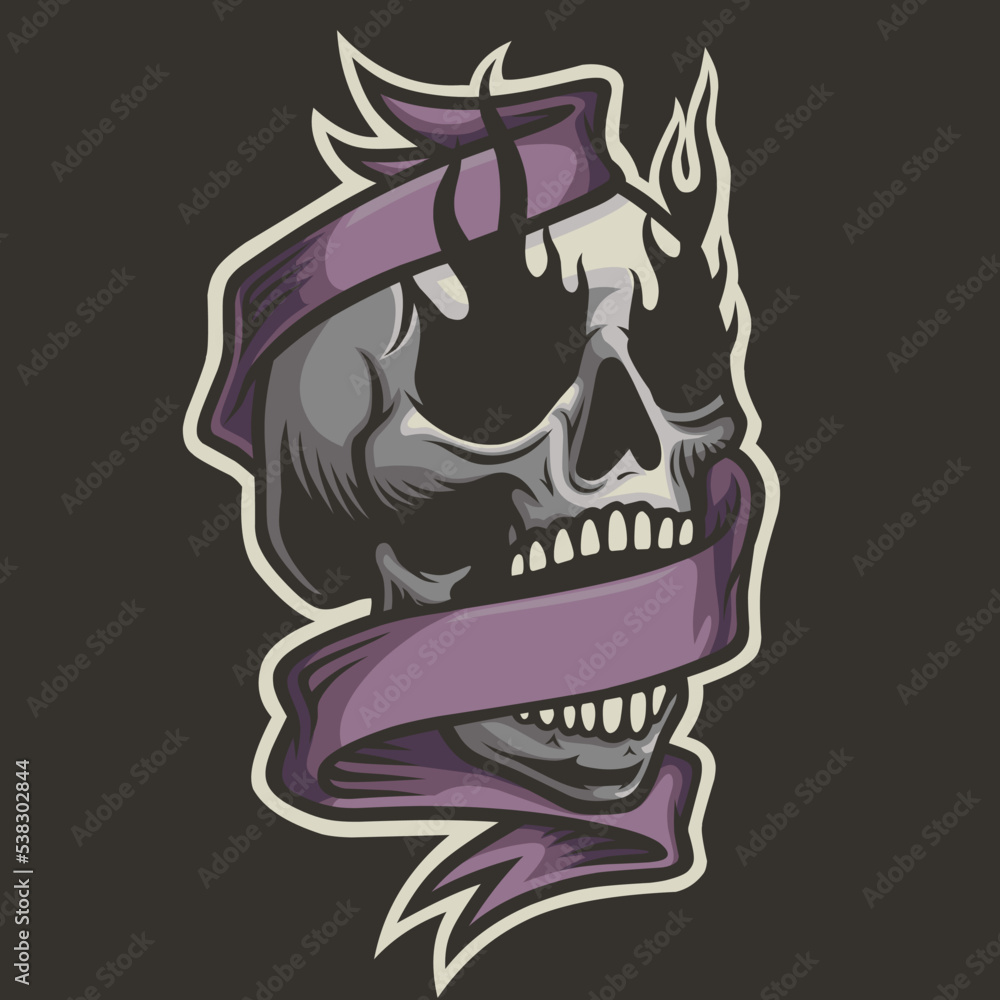 Human skull logo with additional purple ribbon accessories. Vector ...