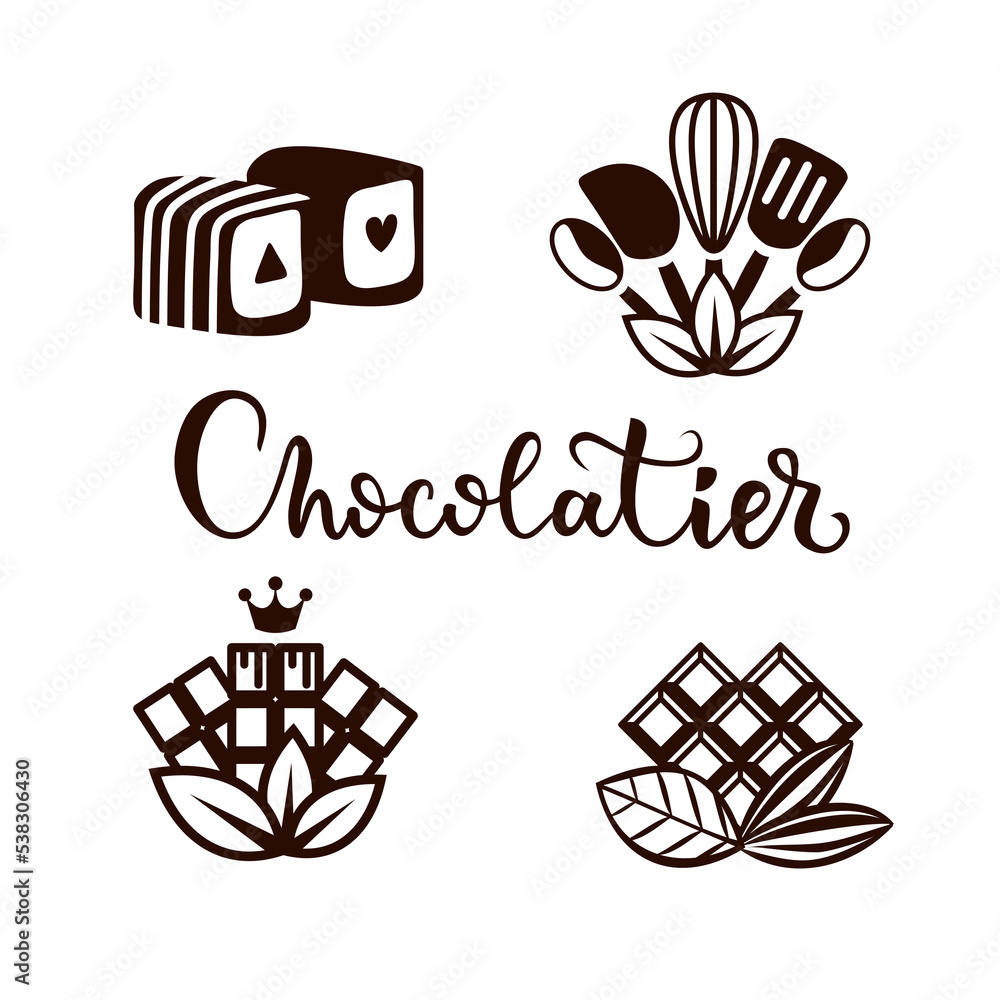 Set of vector logos for the confectioner. Chocolate, cocoa, sweets ...