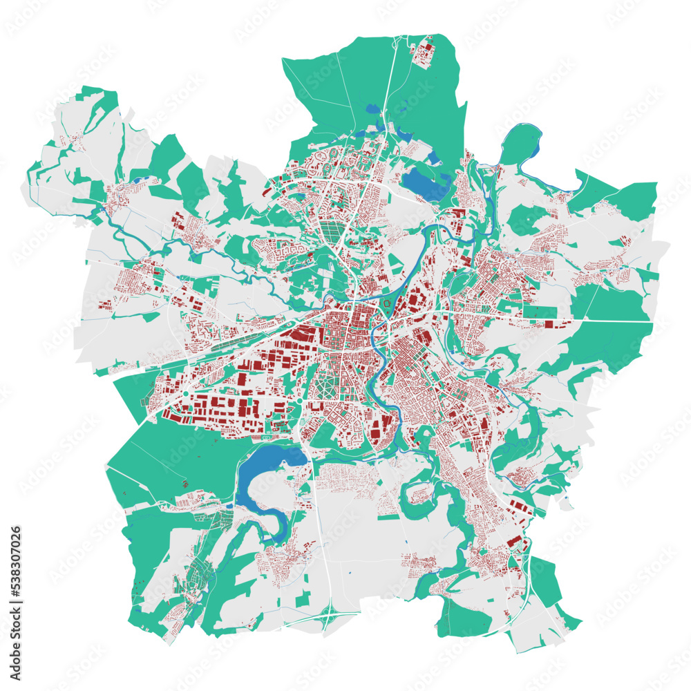 Plzen map. Detailed map of Plzeň city administrative area. Cityscape urban panorama. Outline map ...