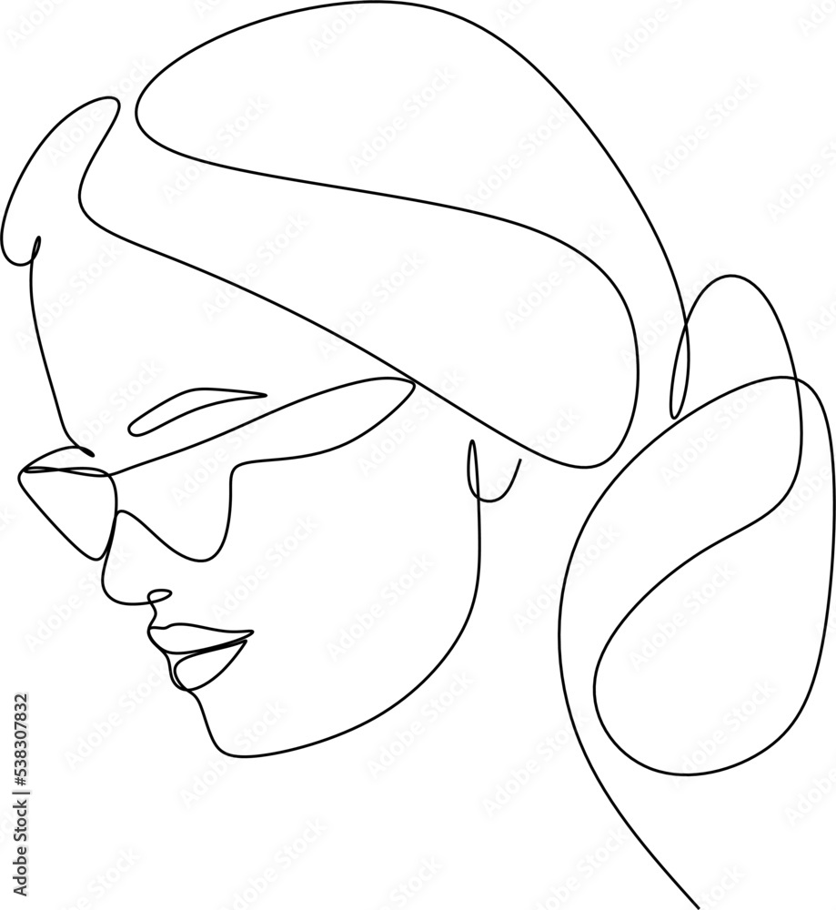 Woman head vector lineart illustration. One Line style drawing. Woman ...