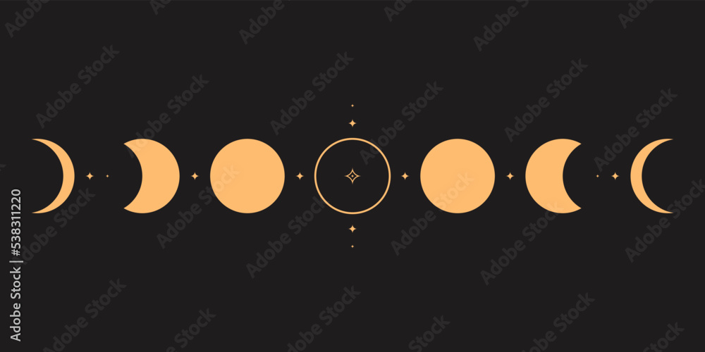 Moon phases sphere shadow cycle astronomy icon set. Vector Illustration ...