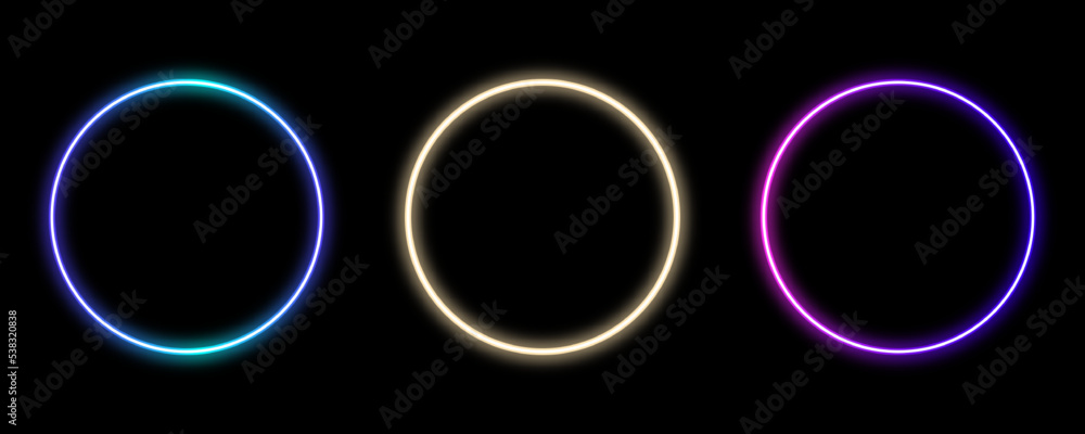 Set of a three-circle frame design concept. Abstract neon light ...