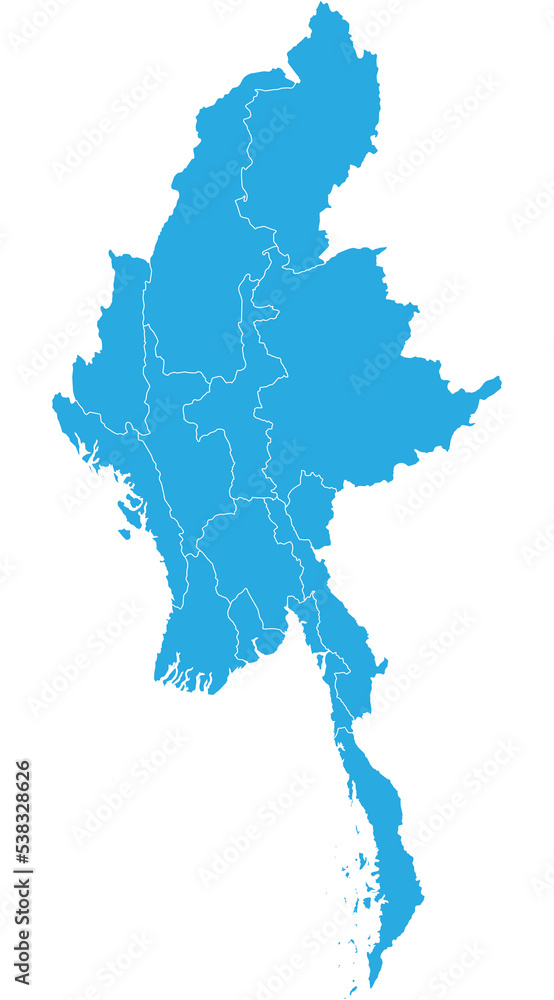 myanmar map. High detailed blue map of myanmar on transparent ...