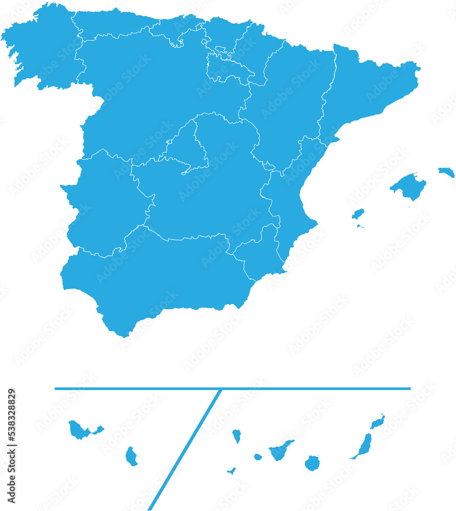 spain Provinces map. High detailed blue map of spain Provinces on ...