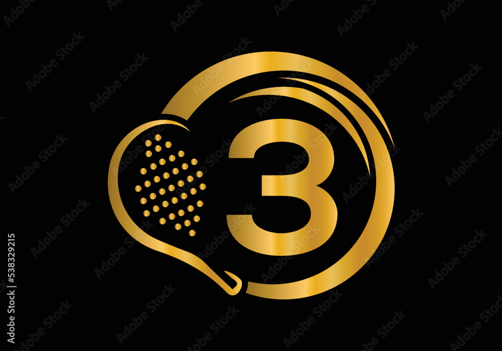 Letter 3 Padel Racket Logo Design Vector Template. Beach Table Tennis ...