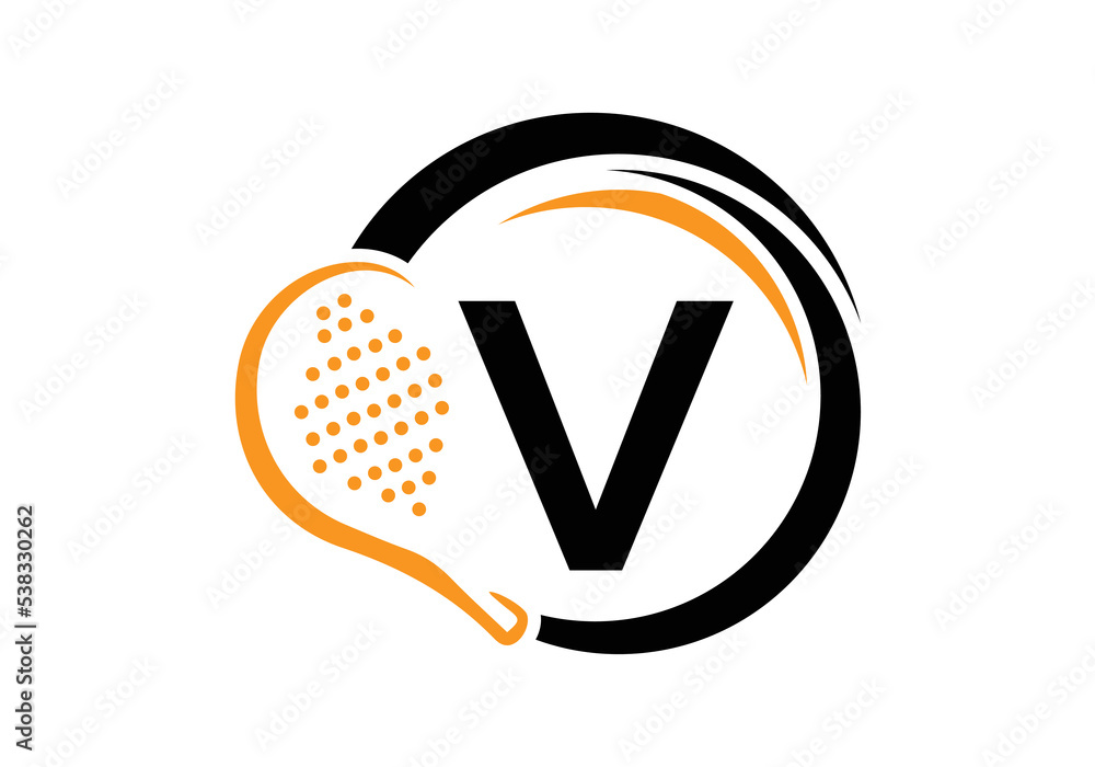 Letter V Padel Racket Logo Design Vector Template. Beach Table Tennis ...