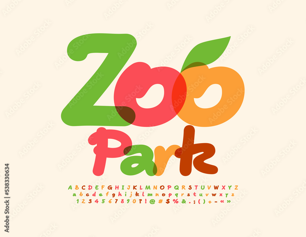 Vector funny emblem Zoo Park. Handwritten Creative Font. Watercolor ...