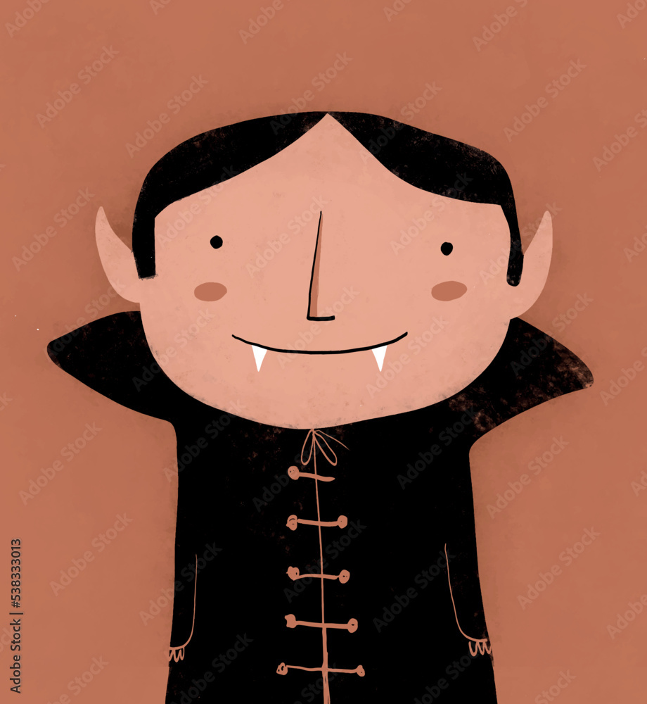 Cute Halloween Vector Illustration with Handsome Vampire in a Black ...