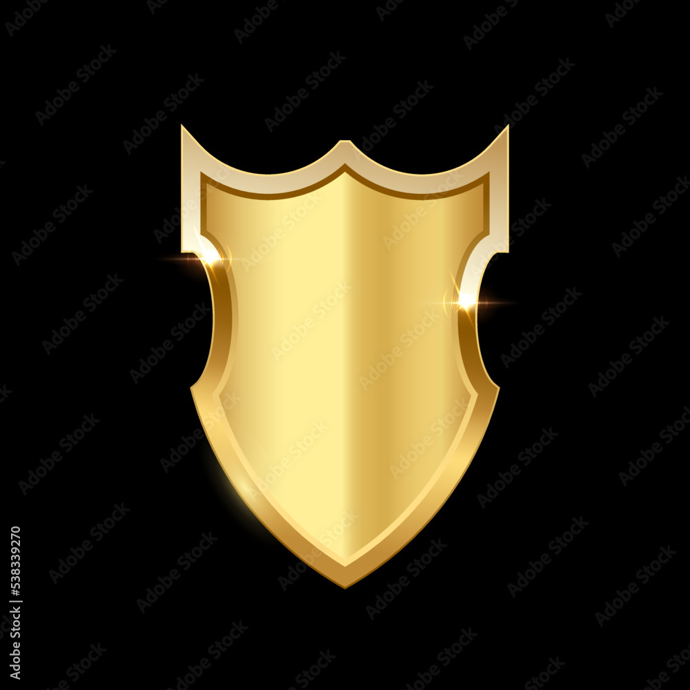 Gold shield vector illustration. Realistic isolated golden armory ...