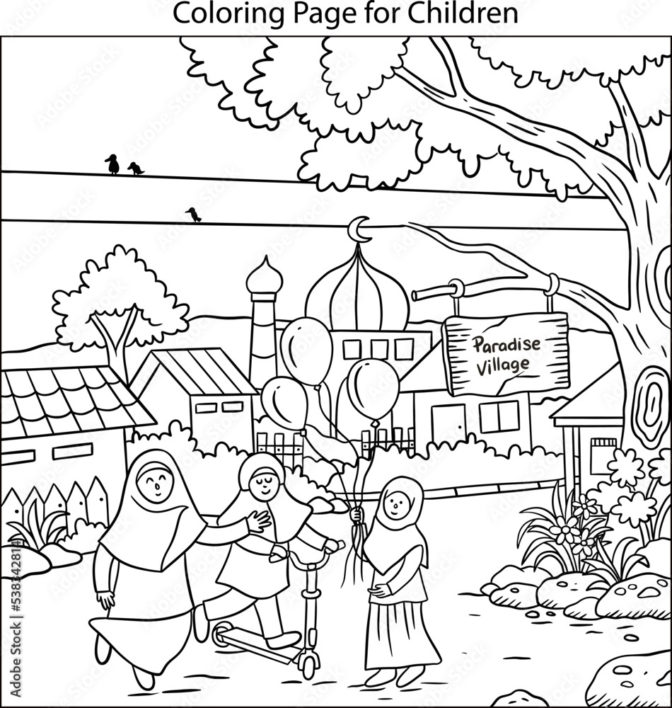 three girls playing together happily coloring page vector Stock Vector ...