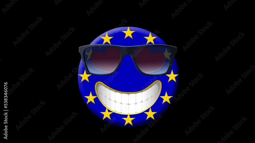 European union.Animation of smiling face with European union flag ...