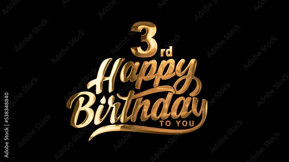 Vidéo Stock 3rd Happy Birthday Typography Golden text animation appear ...