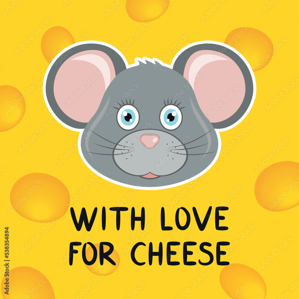 Vector cartoon illustration of a mouse. Hand lettering With love for ...