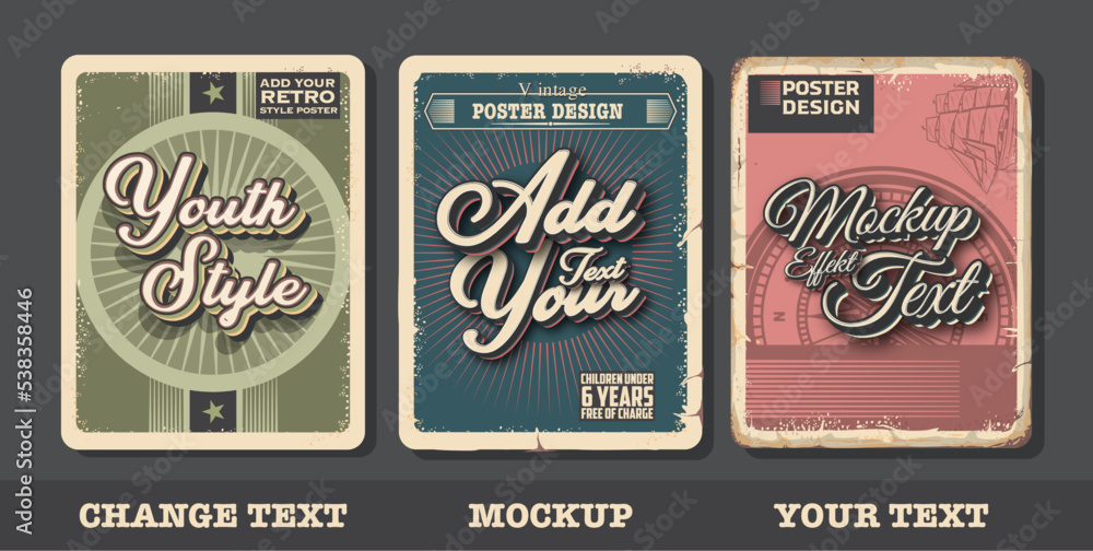 Retro, vintage text effect, Poster set editable 70s and 80s text style ...