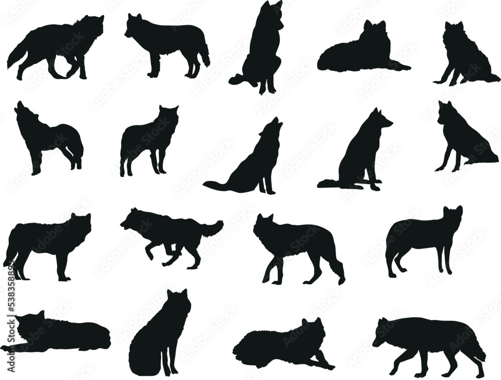 Vector Silhouette Collection of wolves for logos and artwork ...