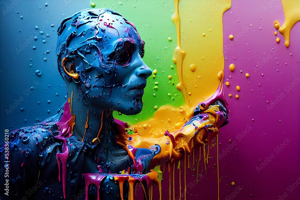 liquid colors, crazy man coated with rainbow oil paint, creative ideas ...