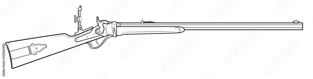 Vector illustration of the Sharps rifle with a diopter on the white ...