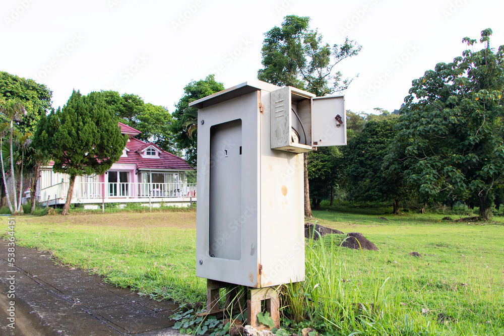 Niche old broken electrical is damaged. Main substation, Clipping path ...