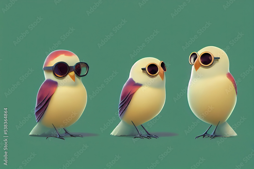 Cute litte birds with glasses Stock Illustration | Adobe Stock